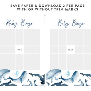 Whale Baby Shower Games Bingo Printable Baby Shower Game, Nautical Baby ...