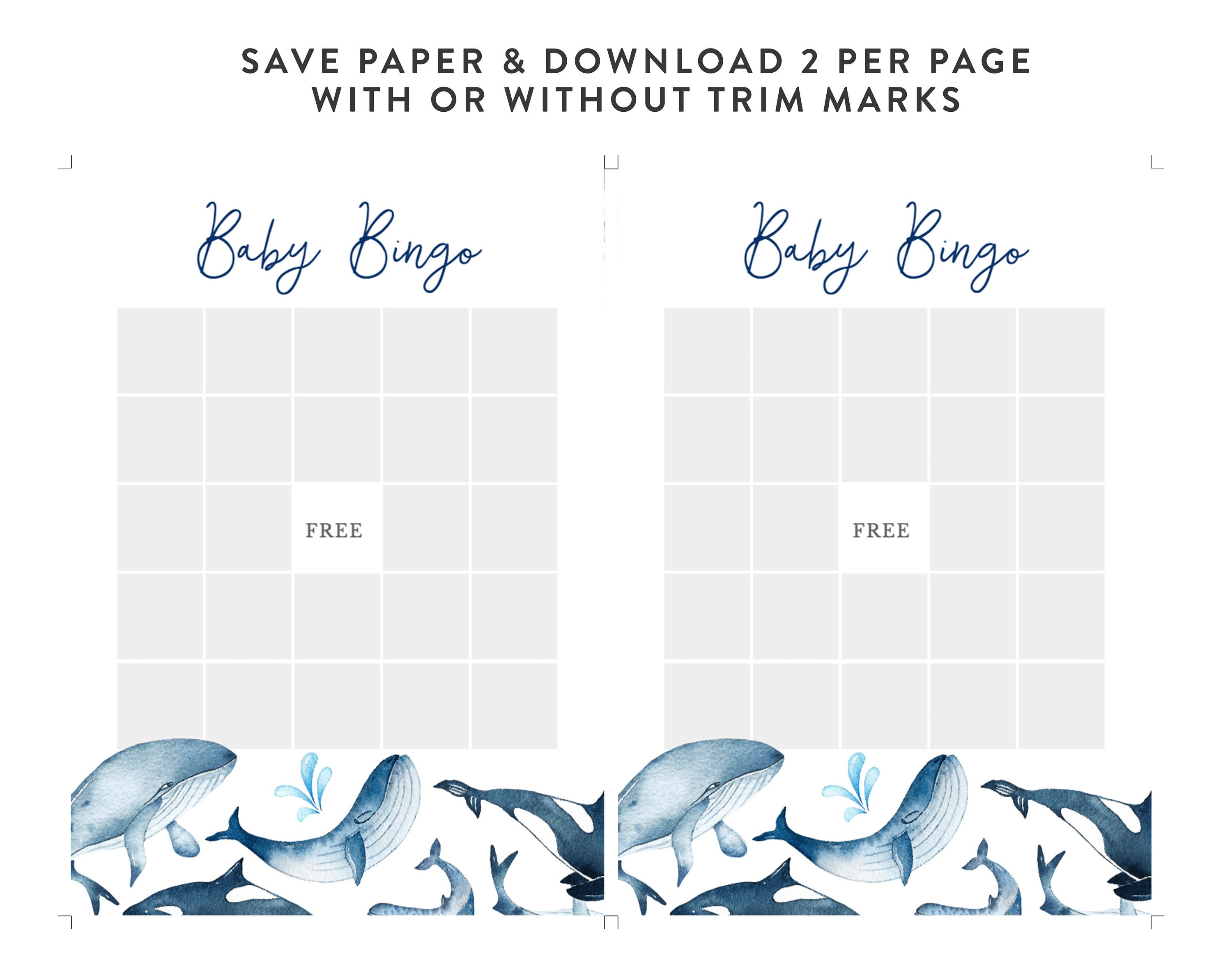 Whale Baby Shower Games Bingo Printable Baby Shower Game, Nautical Baby ...