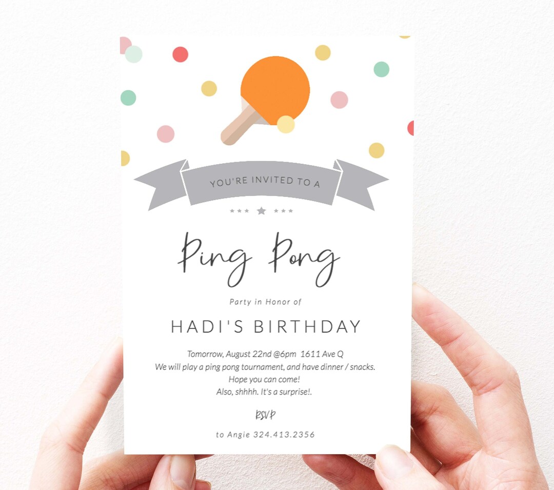 Ping Pong Party Invitation, Table Tennis Party Invite, Instant Download ...