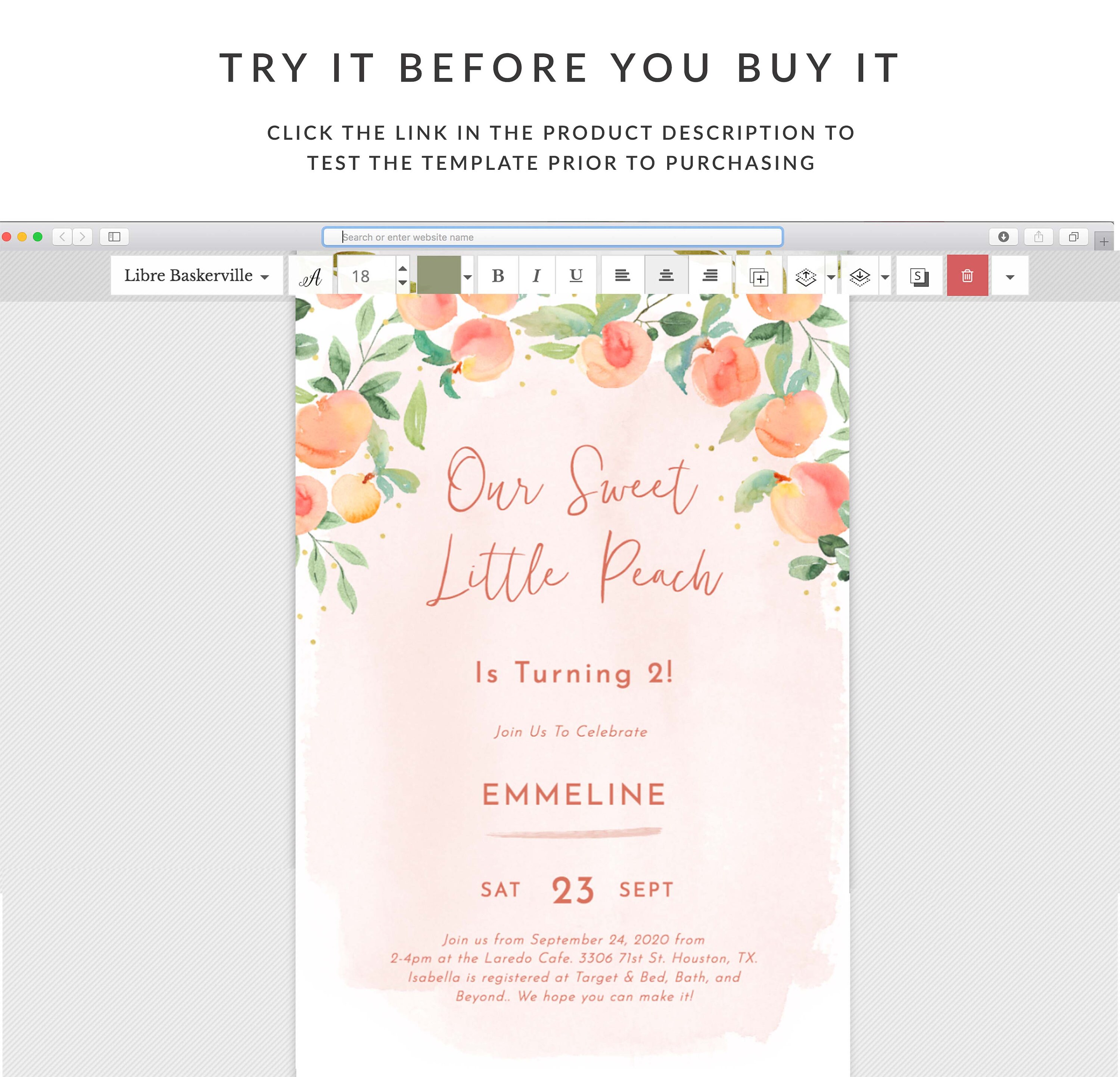 Peach Birthday Invitation Peach, Peach Birthday Party Invitation ...