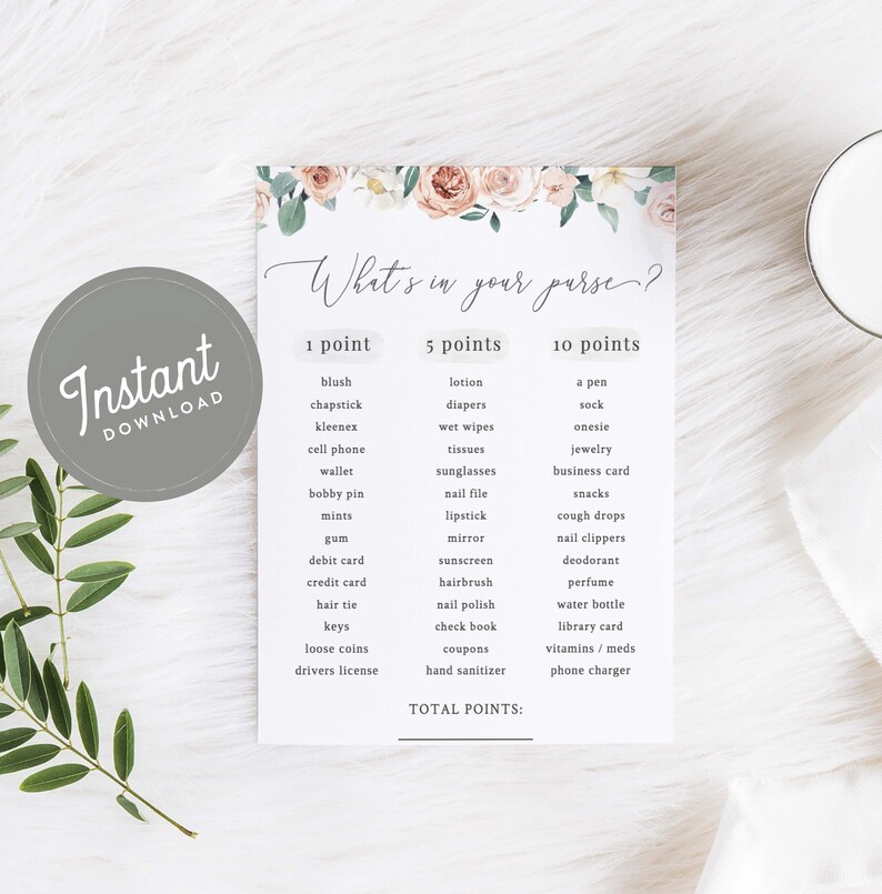 Floral Baby Shower Games Floral Whats in Your Purse Game - Etsy