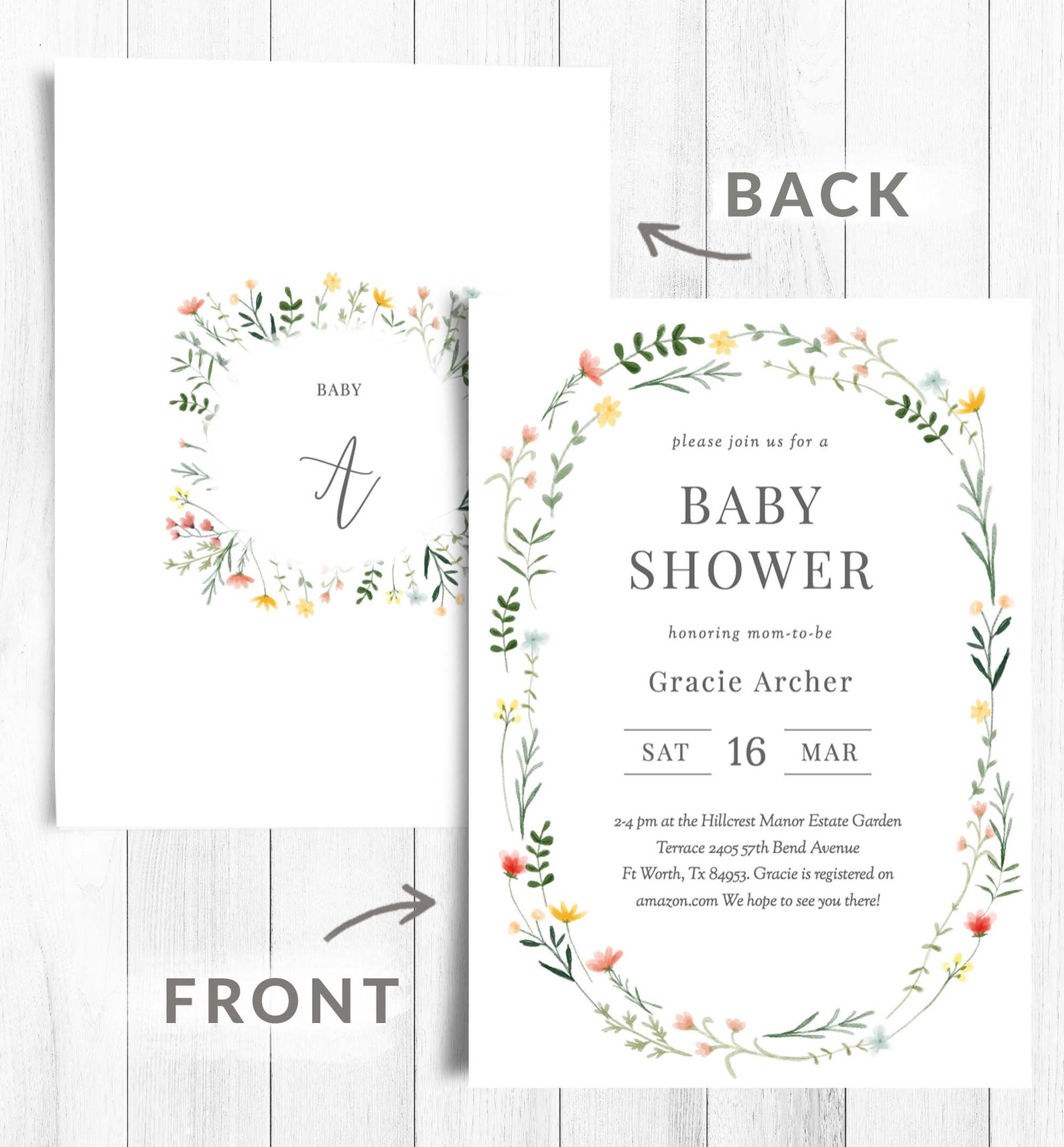 Spring Baby Shower Invitation Girl Wildflower Wreath Baby Shower Invite ...