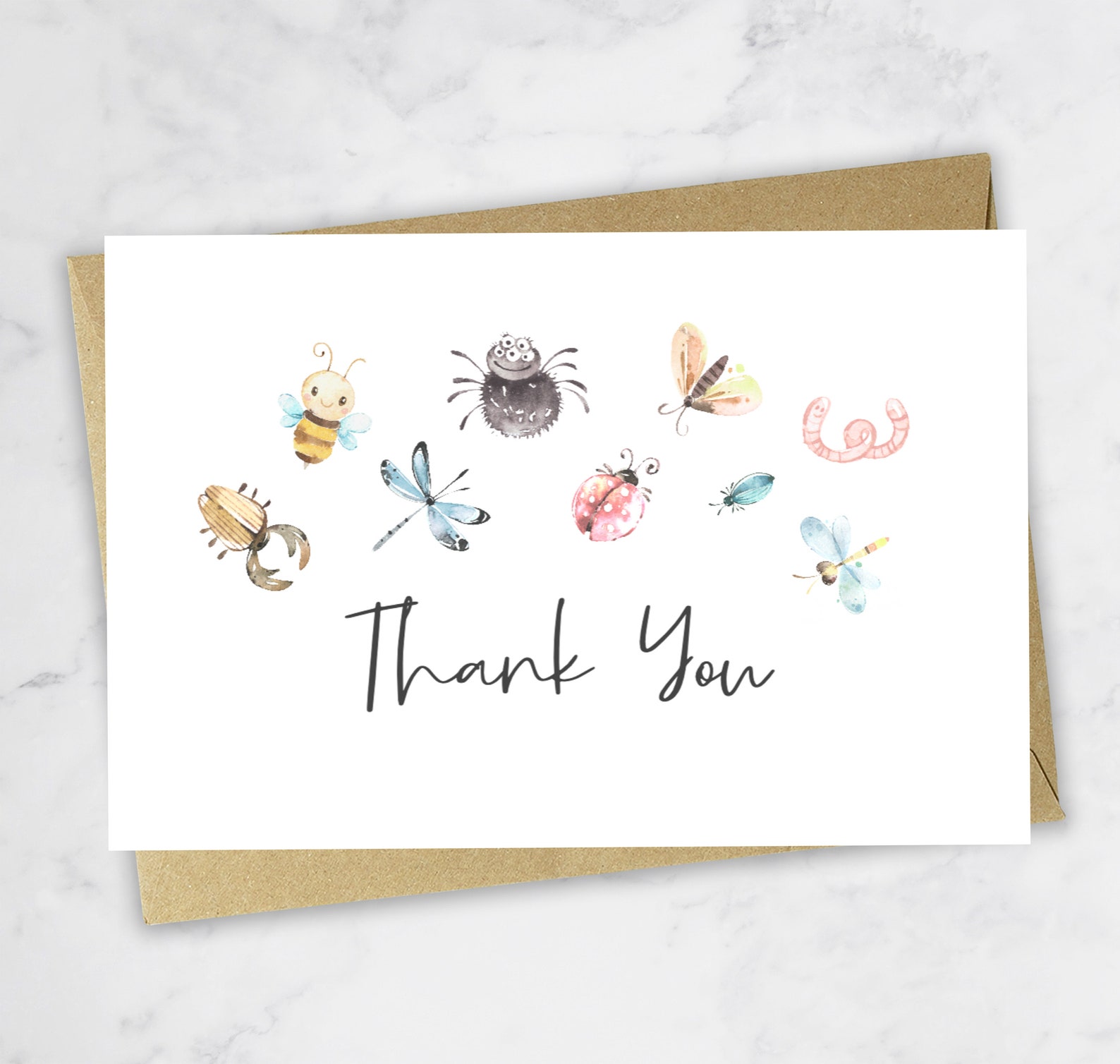 Bug Baby Shower Thank You Card, Cute Bug Thank You Note Printable, Bug ...