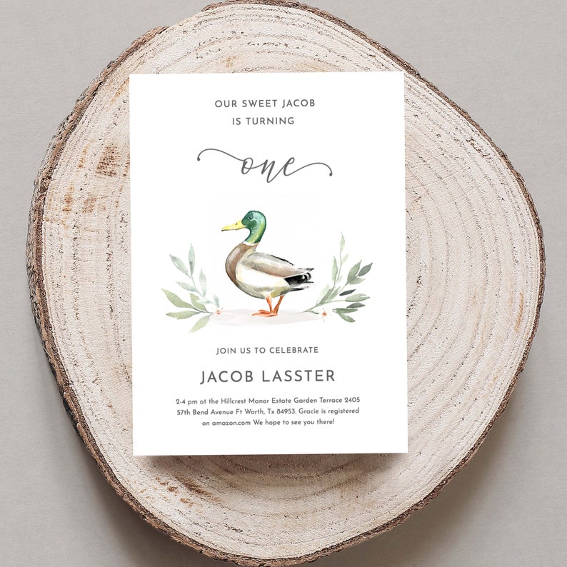 Duck First Birthday Duck Birthday Invitation Cute Mallard - Etsy