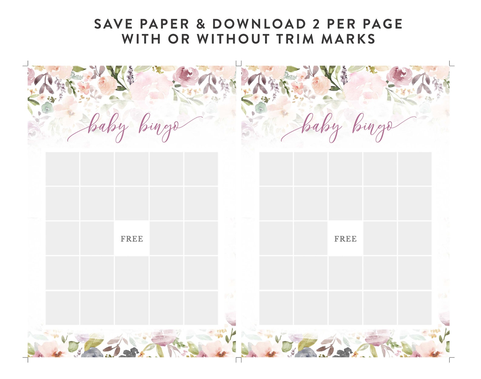 Purple Floral Baby Shower Bingo Instant Download, Printable Baby Shower ...