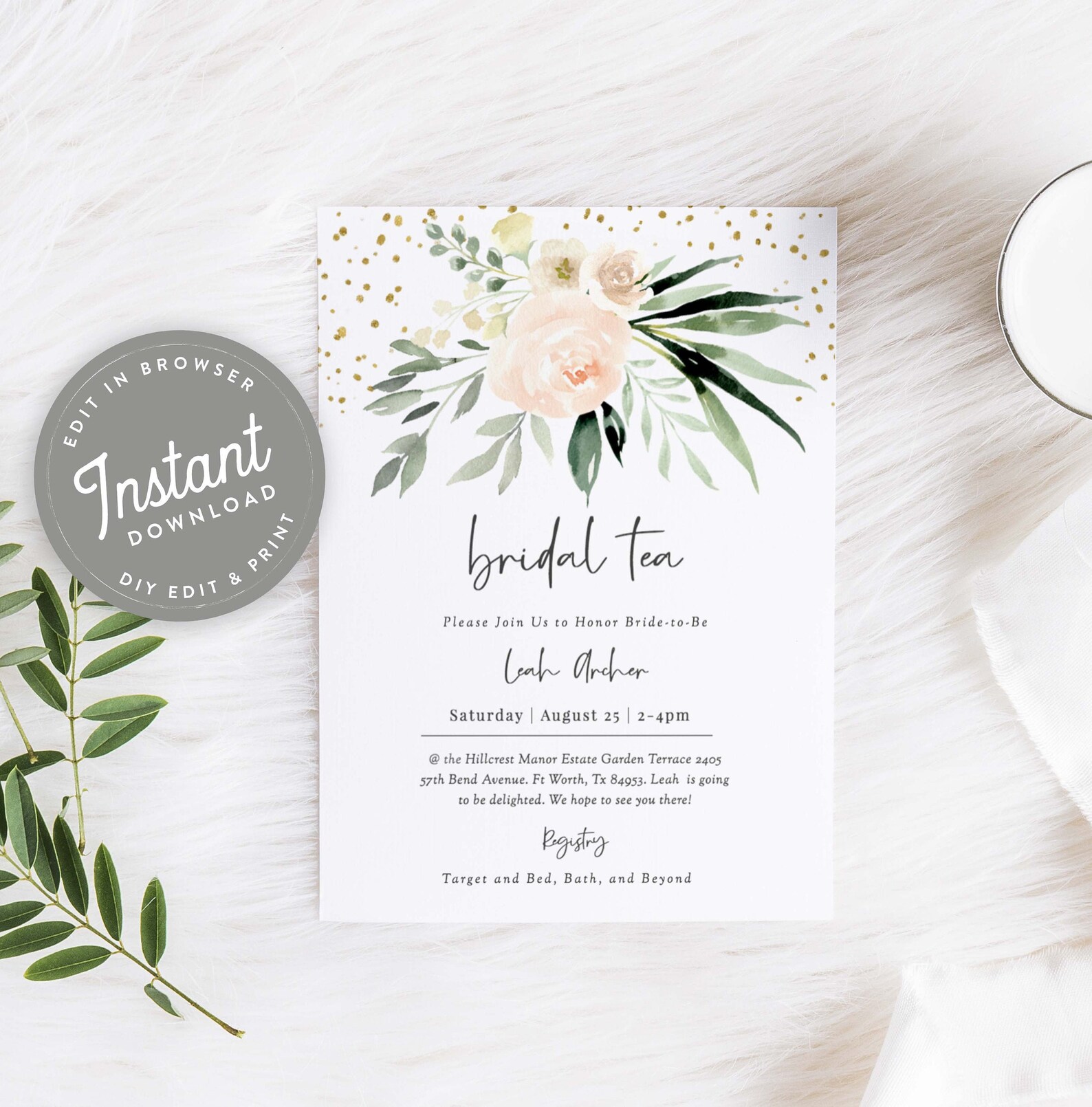 Floral Bridal Tea Invitation Template Editable Instant Download, 88 - Etsy