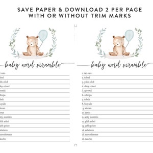 Bear Baby Shower Games Word Scramble, Bear Baby Shower Game Instant ...