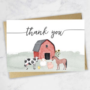 Farm Baby Shower Thank You Card, Farm Thank You Note Printable, Farm ...