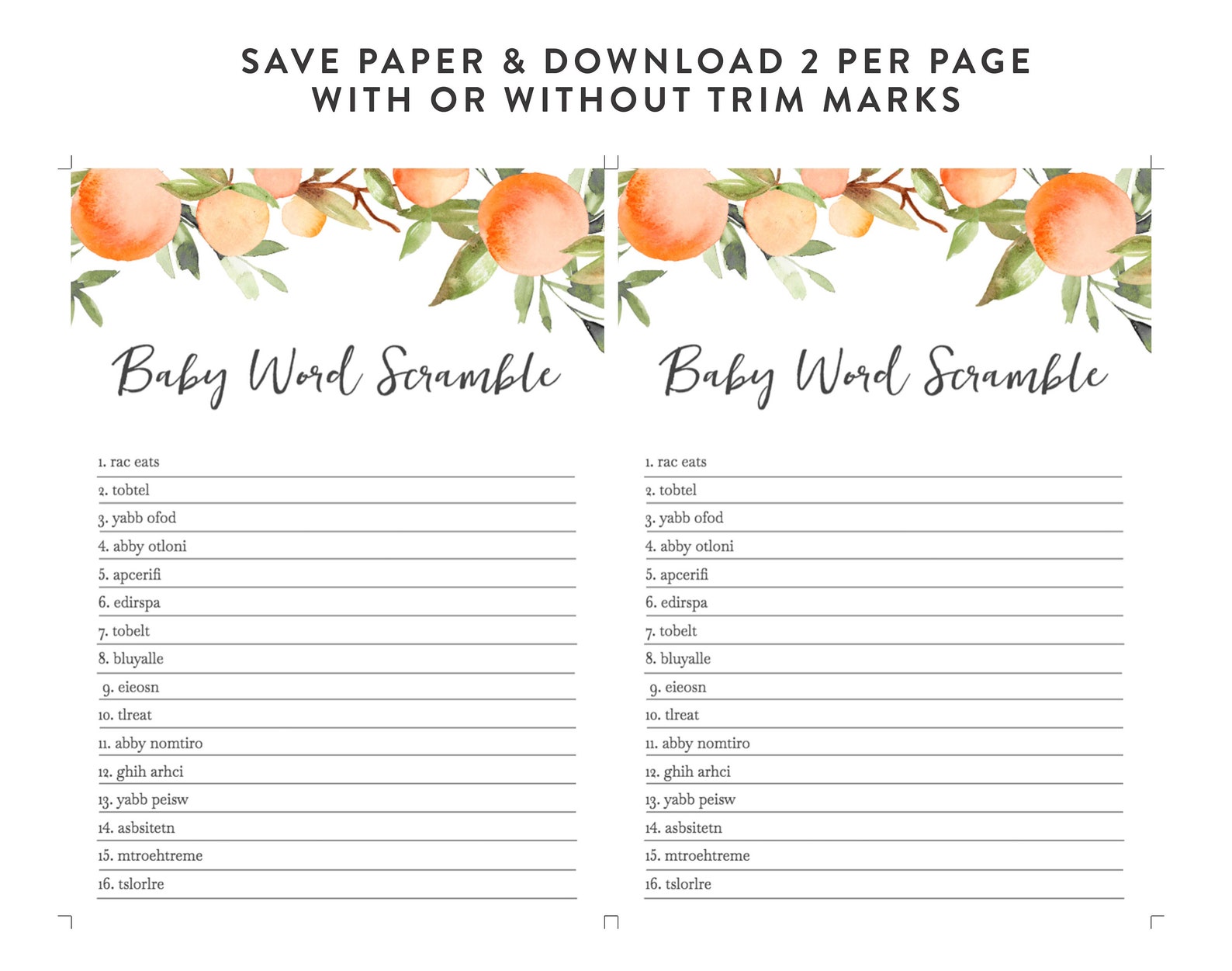 Little Cutie Baby Shower Games Word Scramble, Cutie Baby Shower Game ...