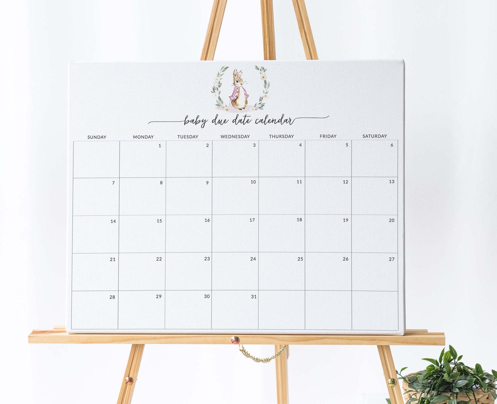 Editable Baby Due Date Calendar Game, Girl Rabbit Baby Shower Game, Due ...