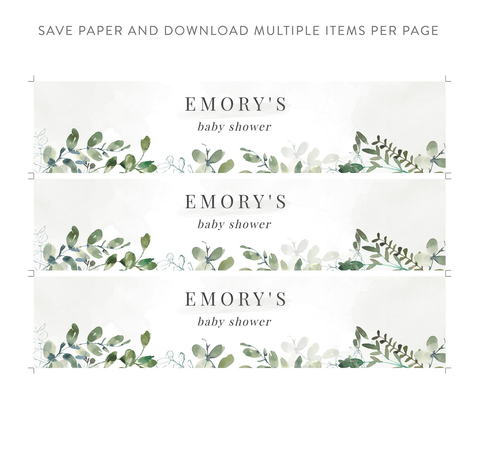 Greenery Water Bottle Labels, Water Bottle Labels, Wedding Bottle Label ...