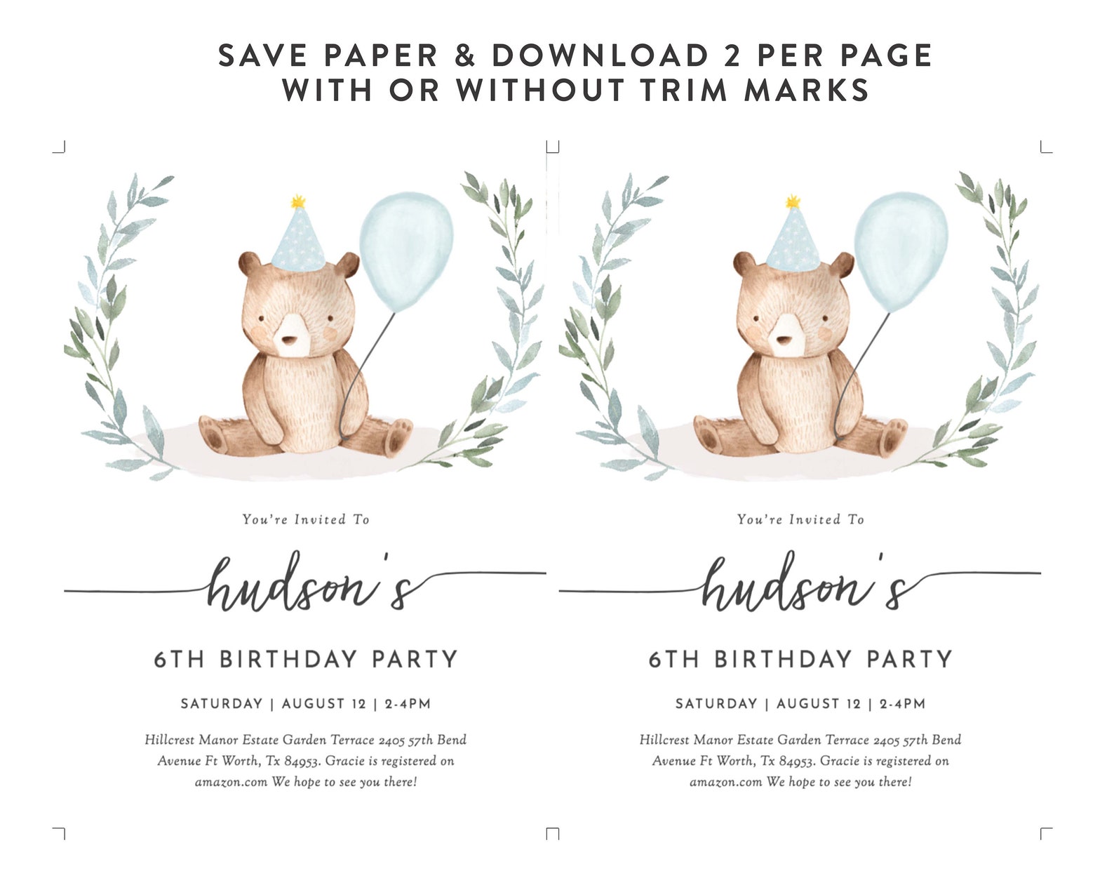 Cute Bear Birthday Invitation Download, Birthday Invitation Teddy Bear ...