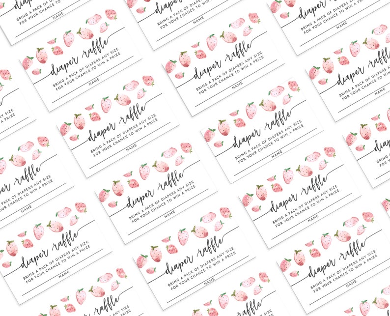 Strawberry Baby Shower Diaper Raffle Card Download, Diaper Shower Card ...
