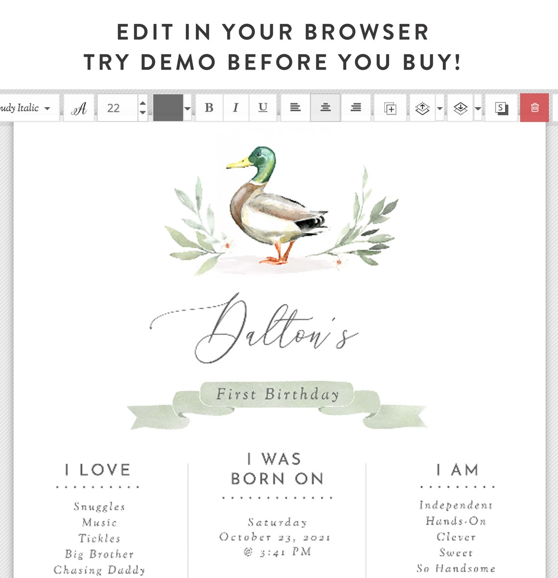 Duck Birthday Milestone Sign Editable First Birthday - Etsy