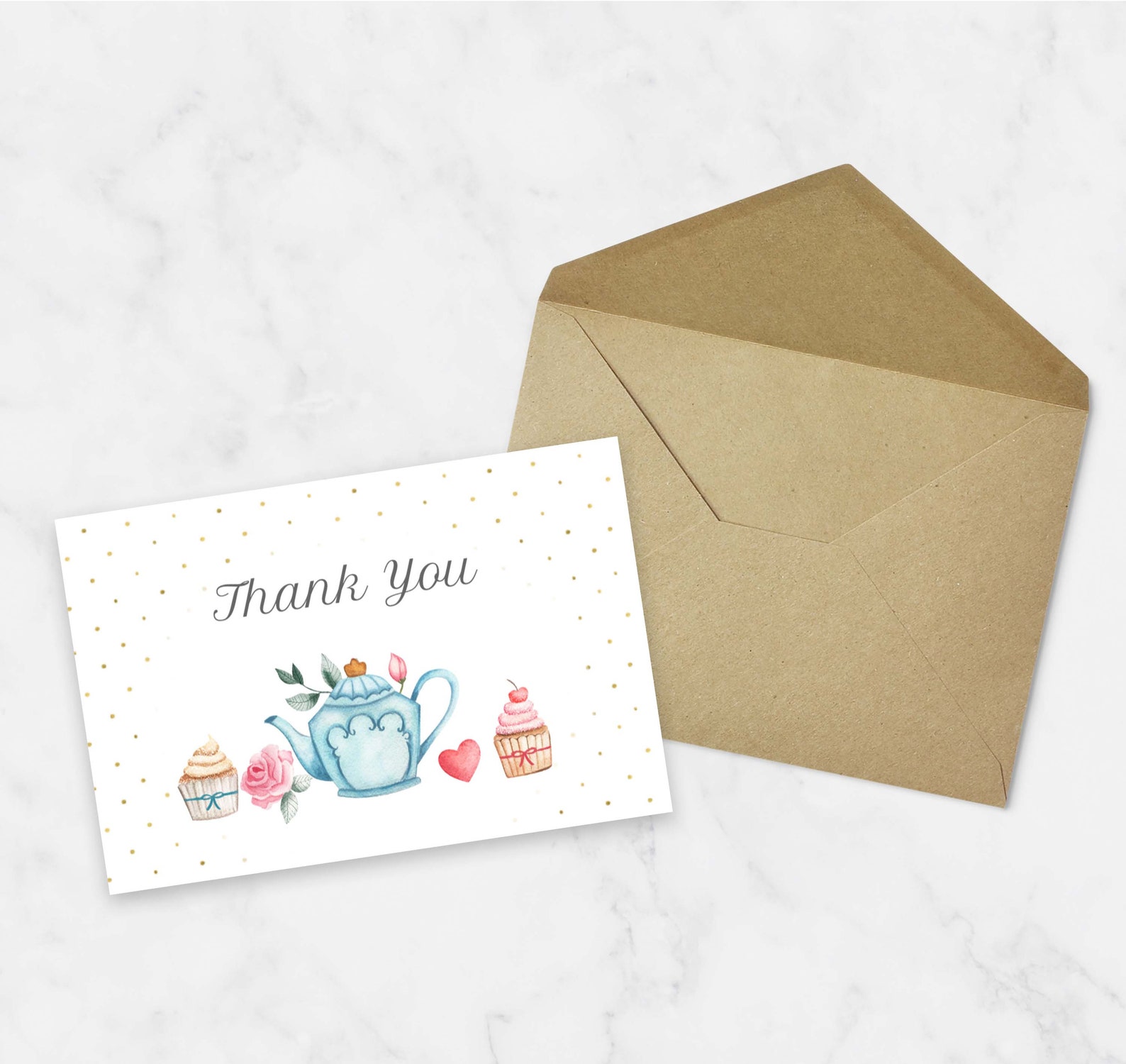 Tea Party Thank You Card Printable, Bridal Tea Party Thank You Card ...