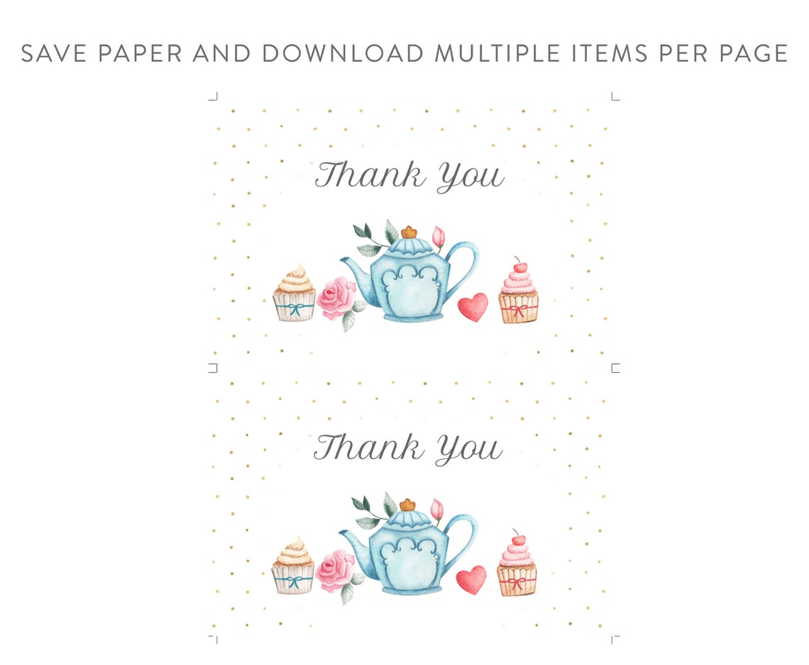 Tea Party Thank You Card Printable, Bridal Tea Party Thank You Card ...
