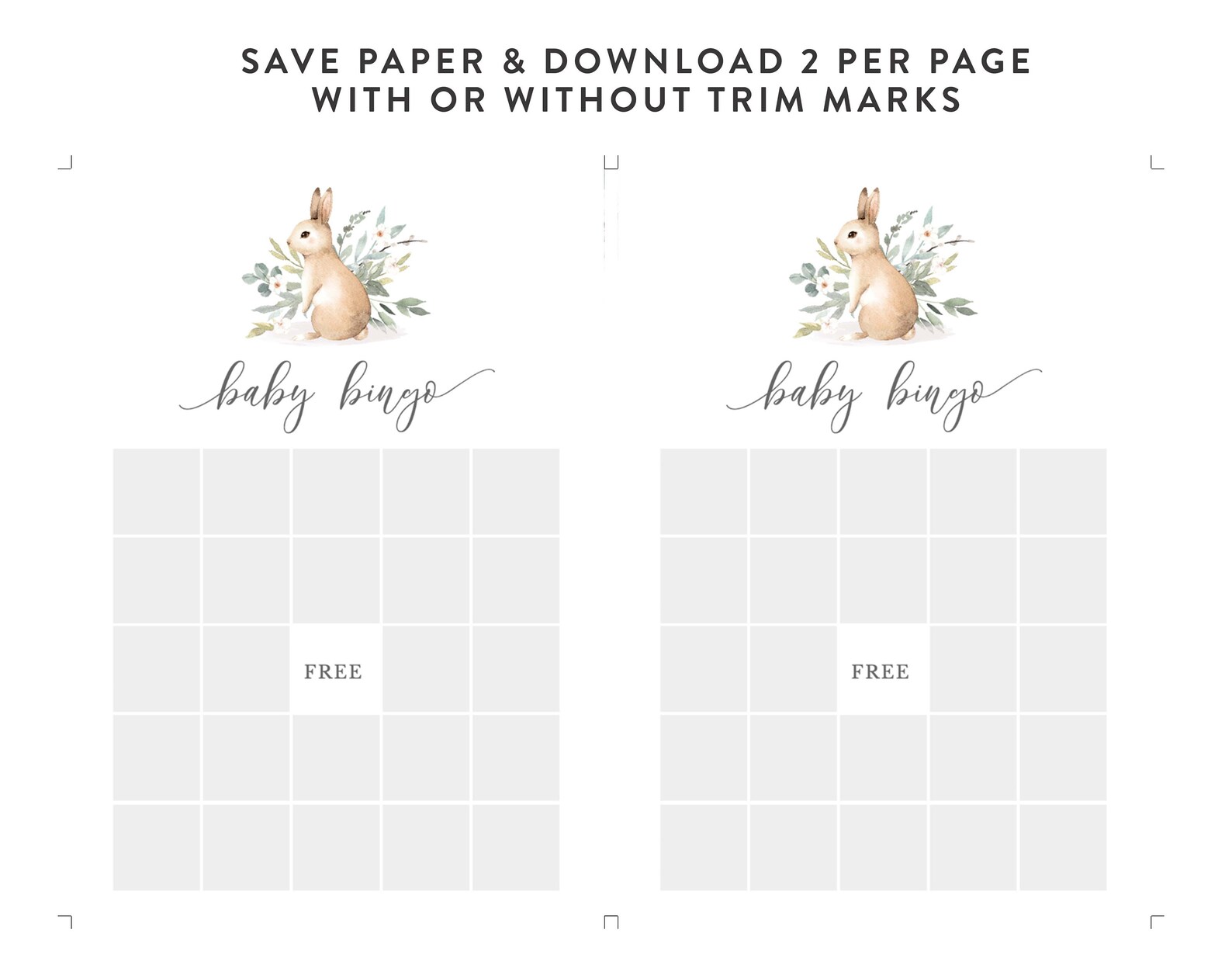 Bunny Baby Shower Games, Rabbit Baby Shower Games Bingo Instant ...