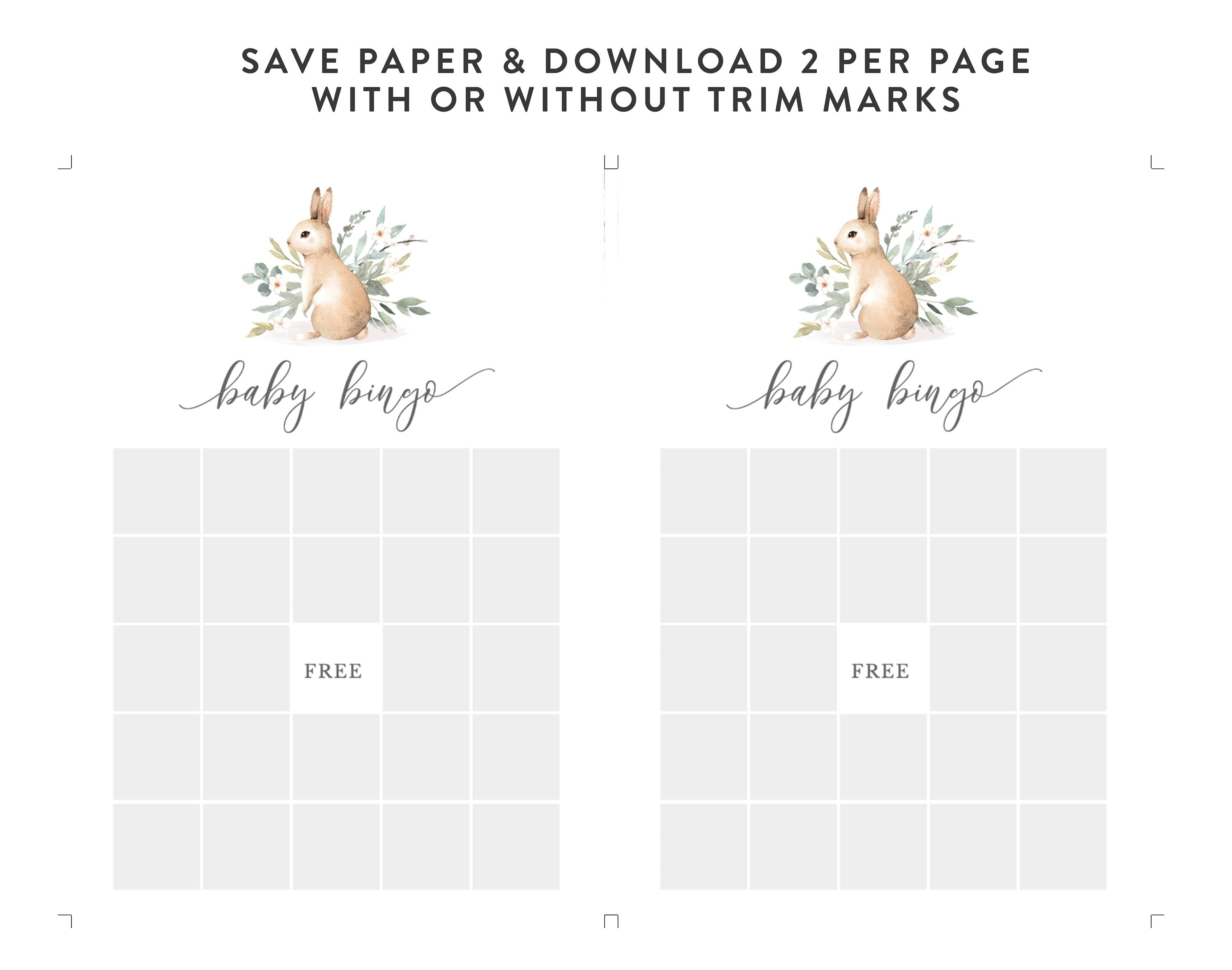 Rabbit Baby Shower Games Bingo Instant Download Printable Baby Shower ...