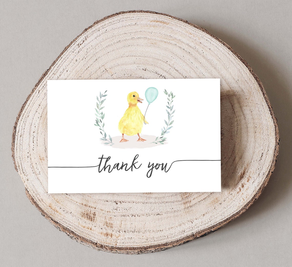 Duck Thank You Card Printable Duck Birthday Party Thank You | Etsy