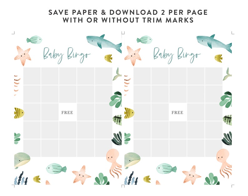 Under the Sea Baby Shower Games Bingo Printable Baby Shower - Etsy