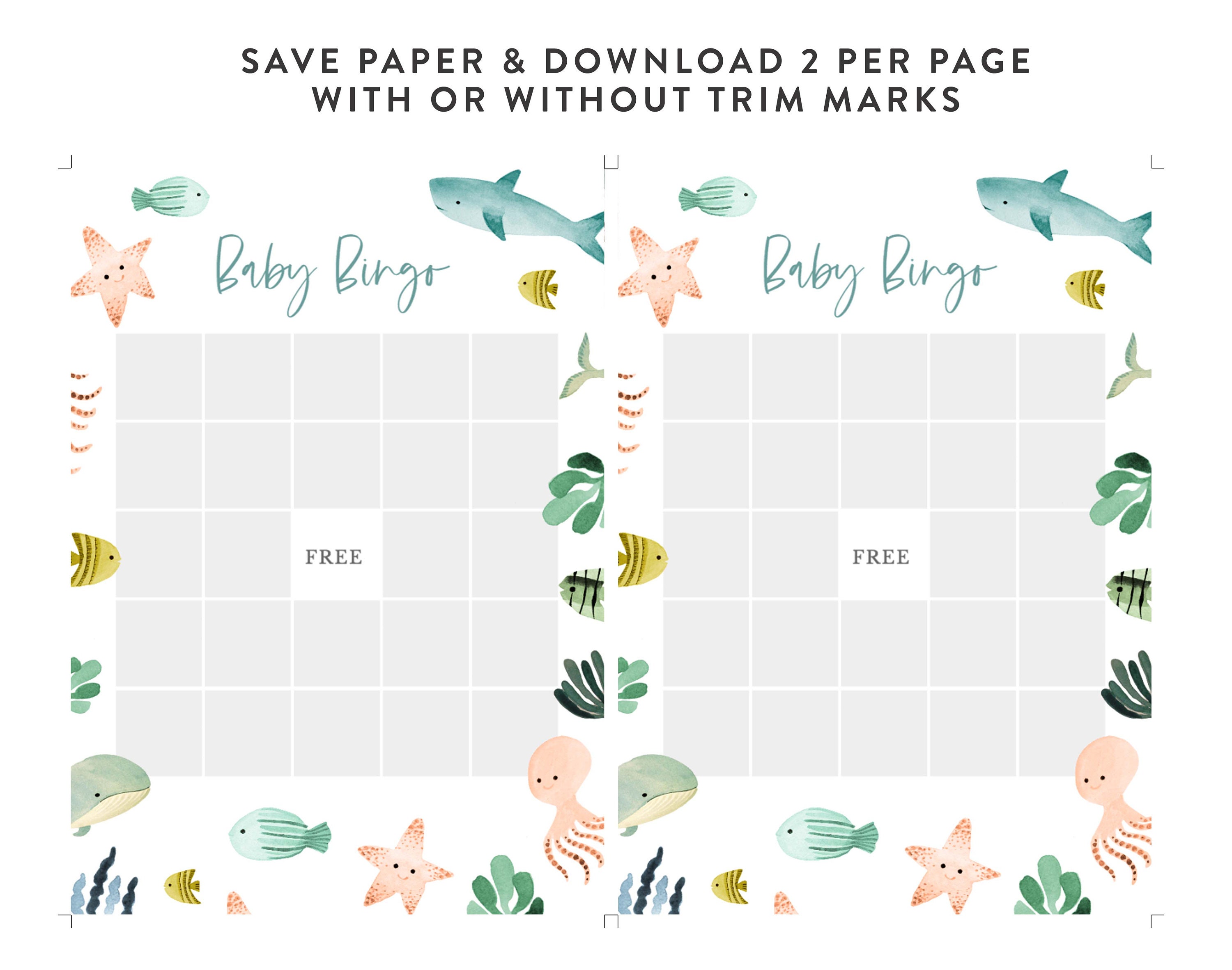 Under the Sea Baby Shower Games Bingo Printable Baby Shower Game, Sea ...
