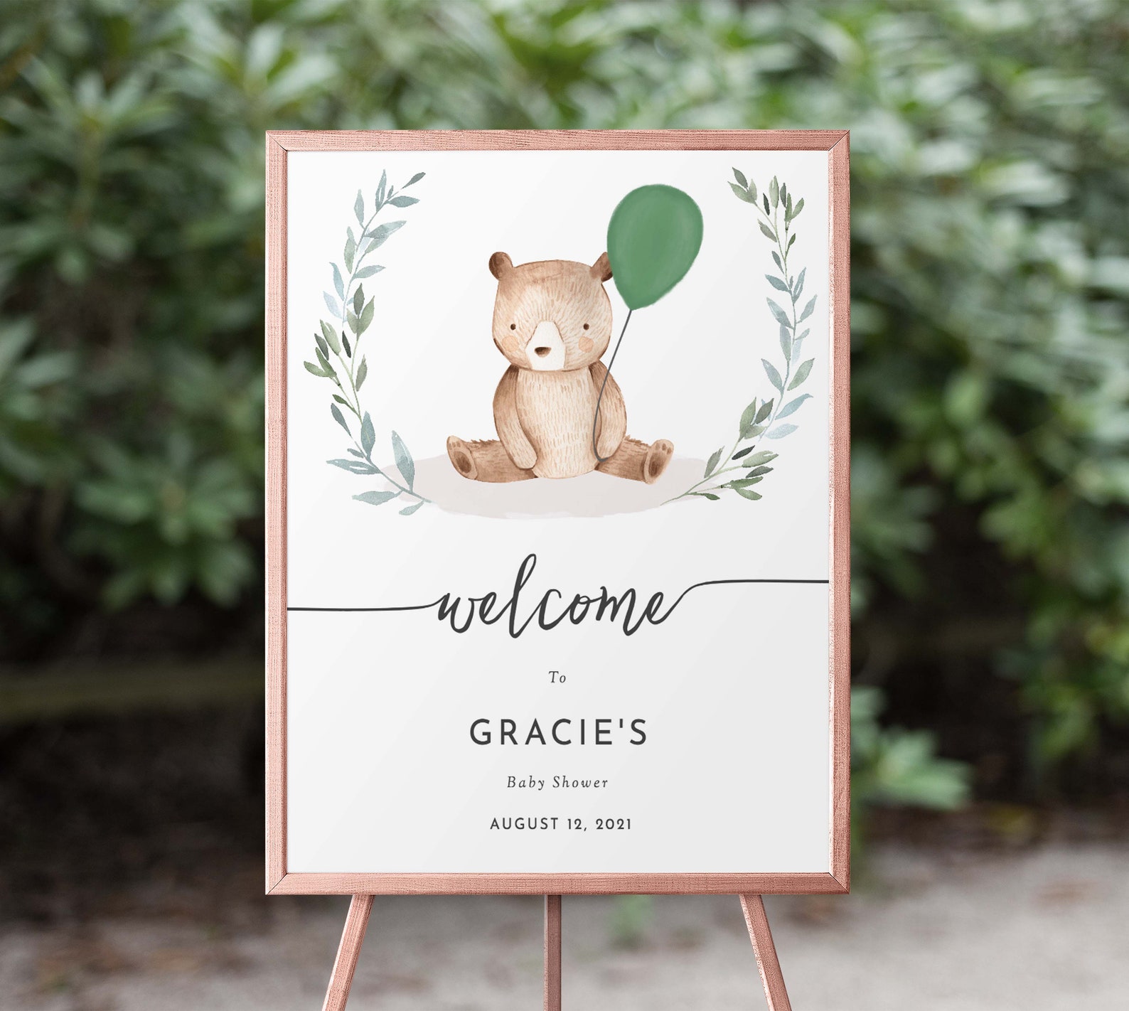 Cute Bear Baby Shower Sign Printable Boy Baby Shower Sign Bear, Green ...