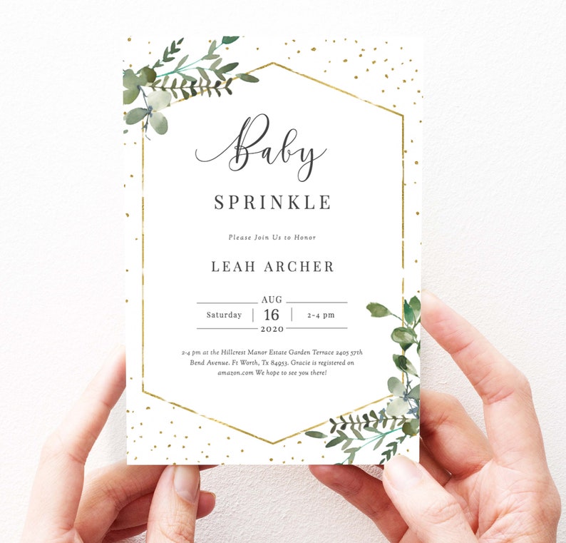 Greenery Baby Sprinkle Invitation Template, Greenery Baby Sprinkle ...