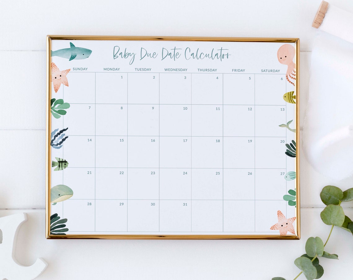 Editable Baby Due Date Calendar Game, Under the Sea Baby Shower Game ...