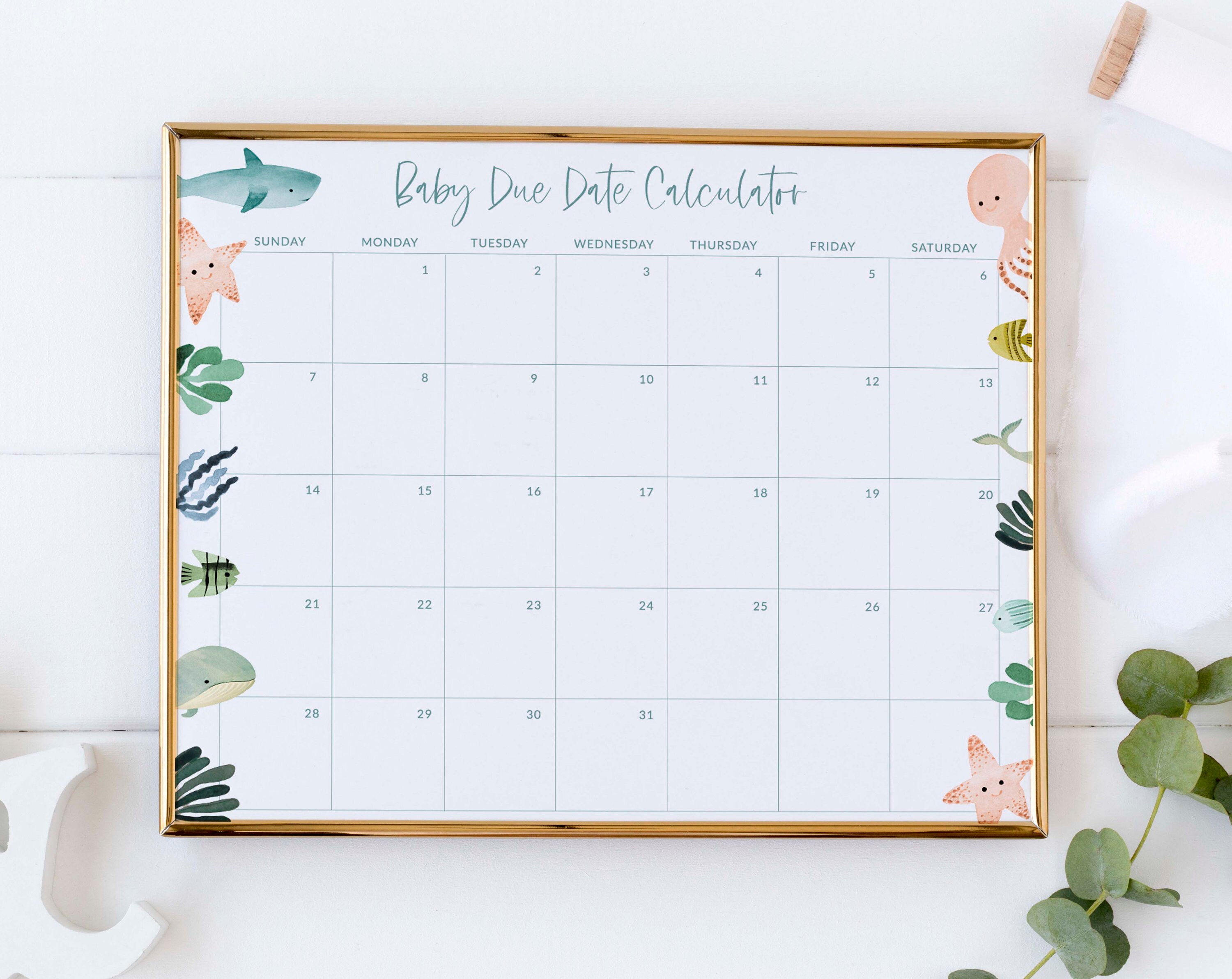 Editable Baby Due Date Calendar Game Under the Sea Baby - Etsy