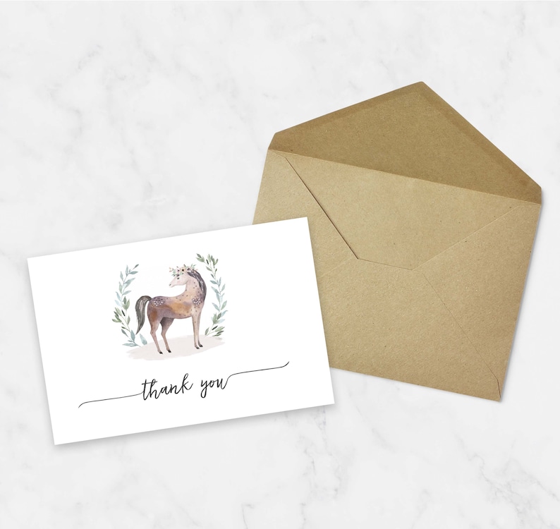 Horse Thank You Card, Horse Birthday Party Thank You Note Printable ...
