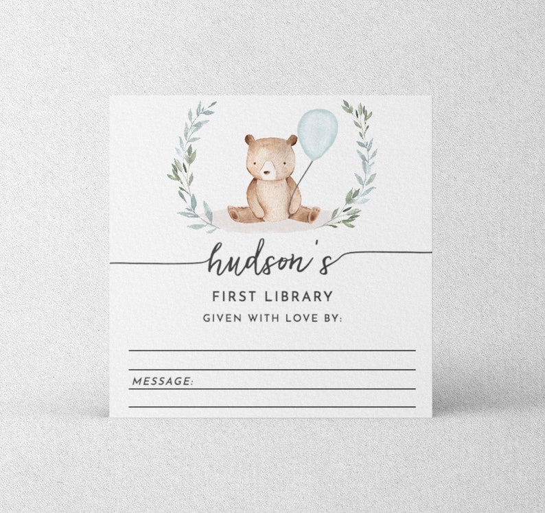 Bear Baby Shower, Baby's First Library Sticker, Baby Book Sticker, Book ...