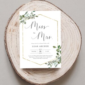 Greenery Miss to Mrs Bridal Shower Invitation Download, Simple Bridal ...