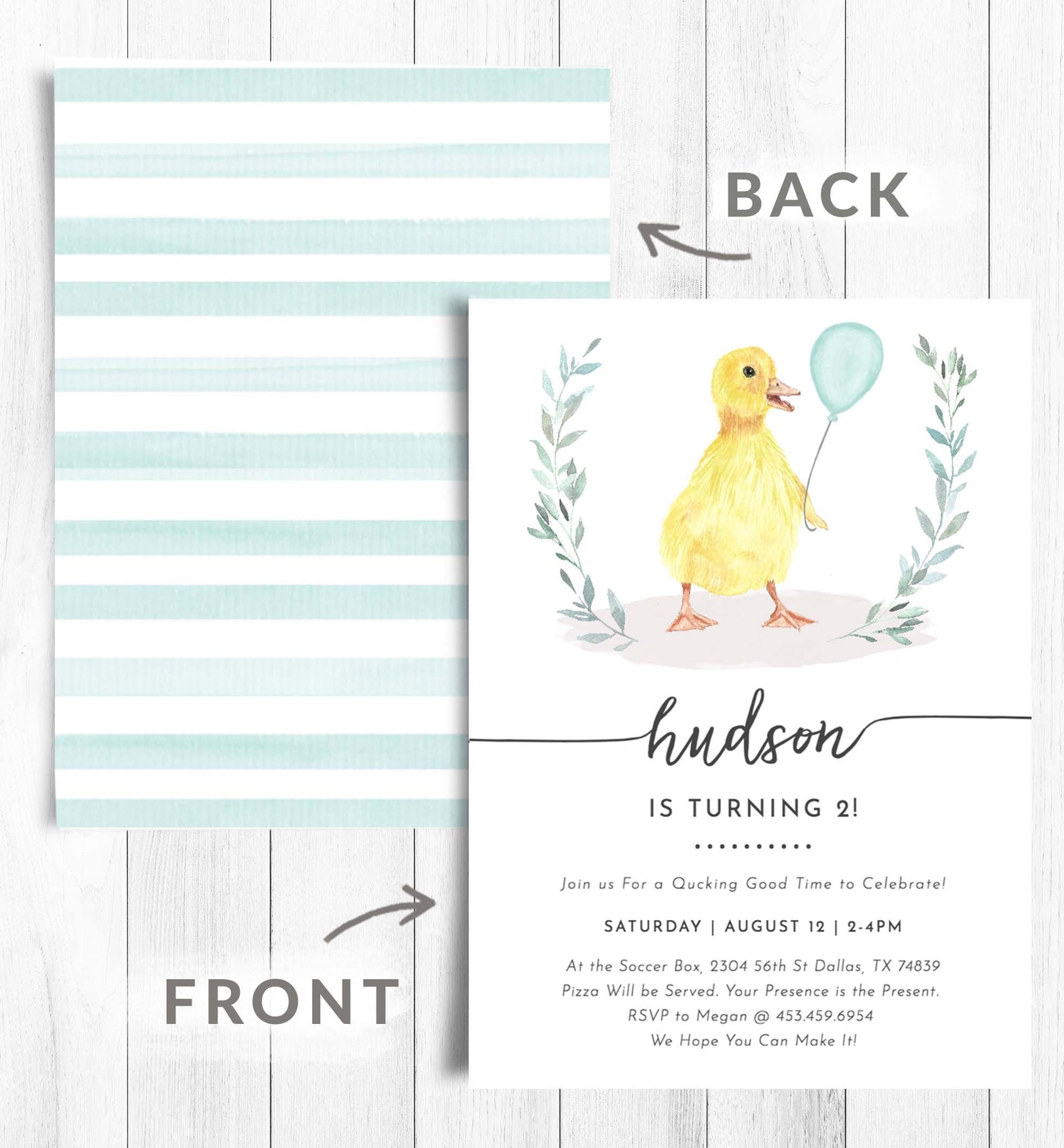 Duck Birthday Invitation Duck Cute Duck Birthday Invites Boy - Etsy