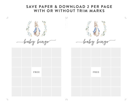 Rabbit Baby Shower Games Bingo Instant Download Printable Baby Shower ...