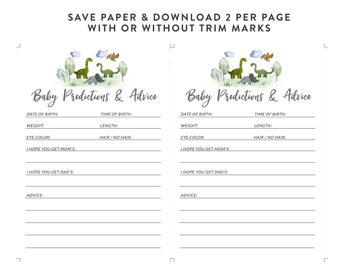 Dinosaur Baby Shower Games, Dinosaur Baby Predictions Game, Cute Dino ...