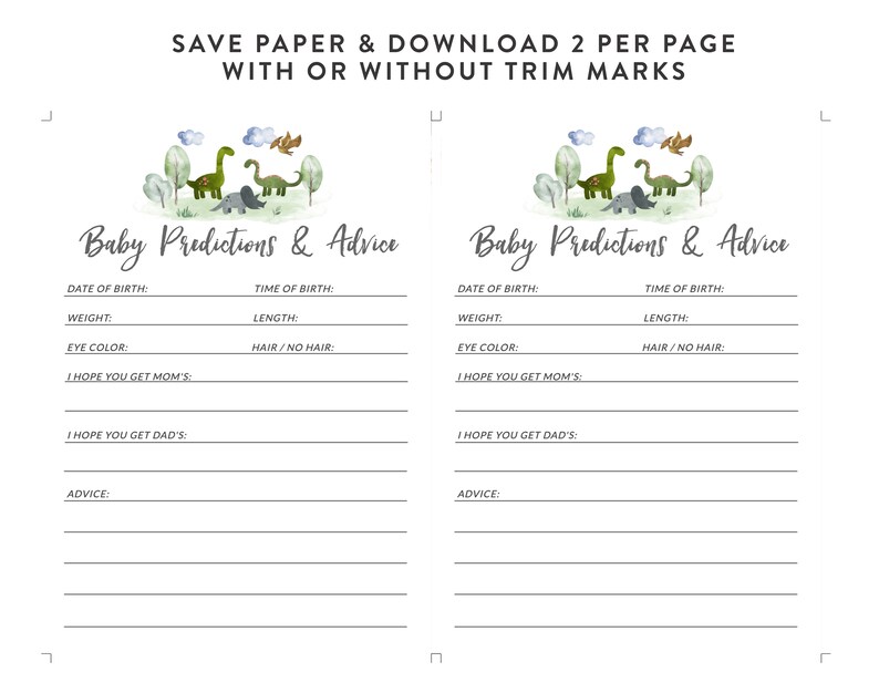 Dinosaur Baby Shower Games, Dinosaur Baby Predictions Game, Cute Dino ...