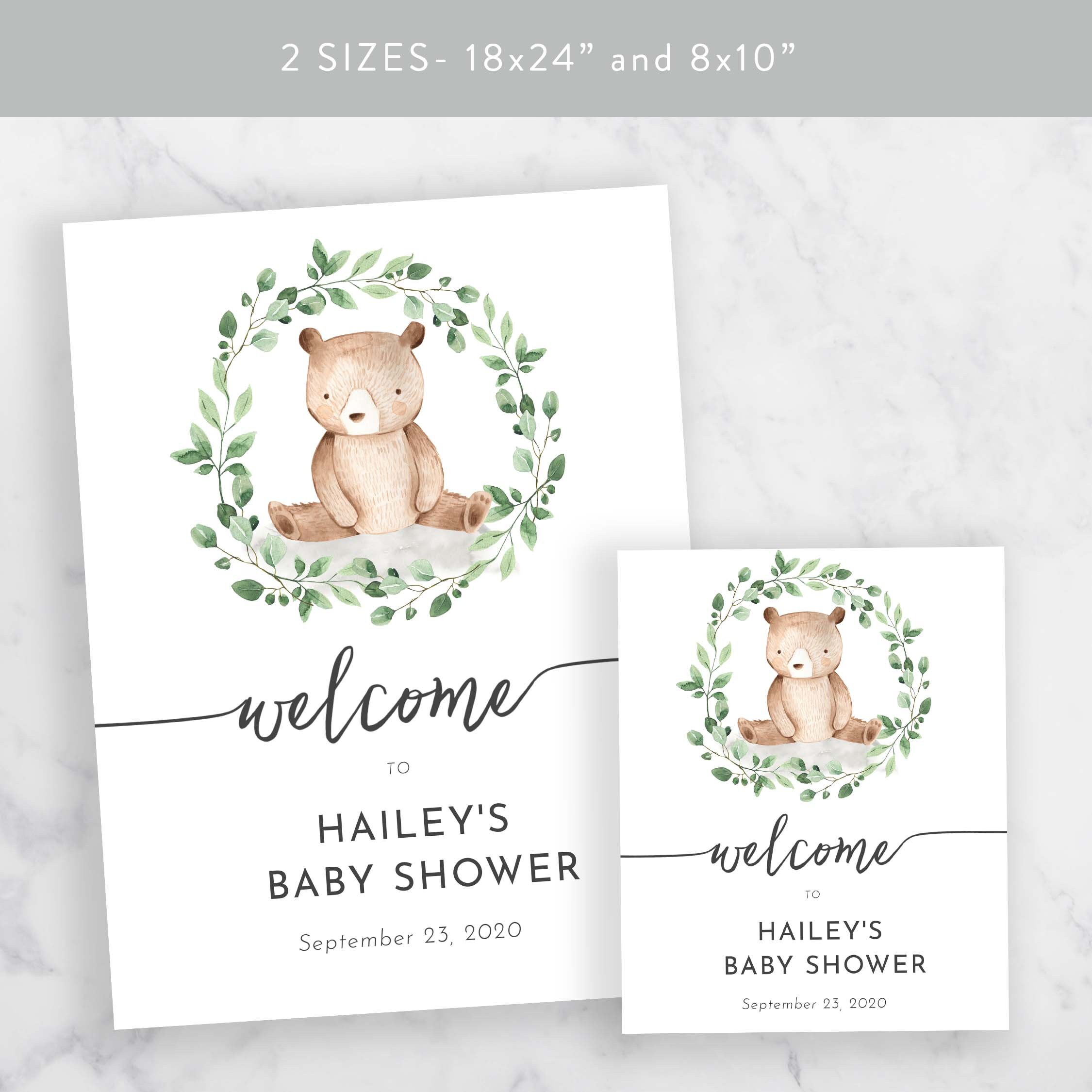 Baby Welcome Signs Printable Baby Shower Signs, Bear Baby Shower Sign ...
