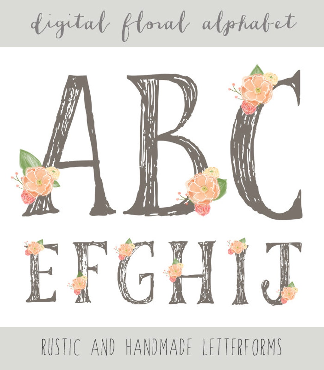 Digital Alphabet Letters. Digital Scrapbook Alphabet. Digital Floral ...