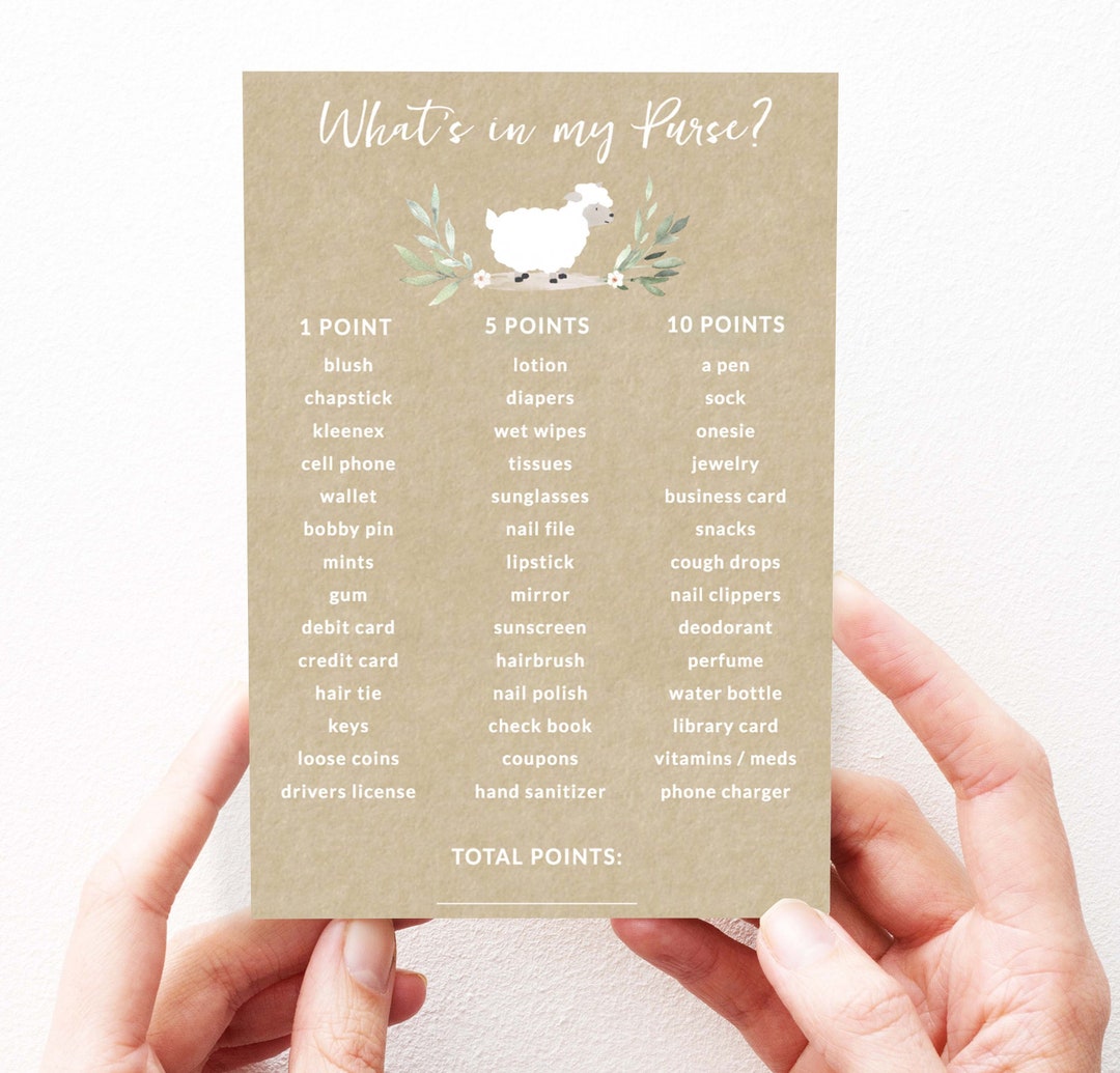 Lamb Baby Shower Game, Sheep Baby Shower, Whats in Your Purse Game ...