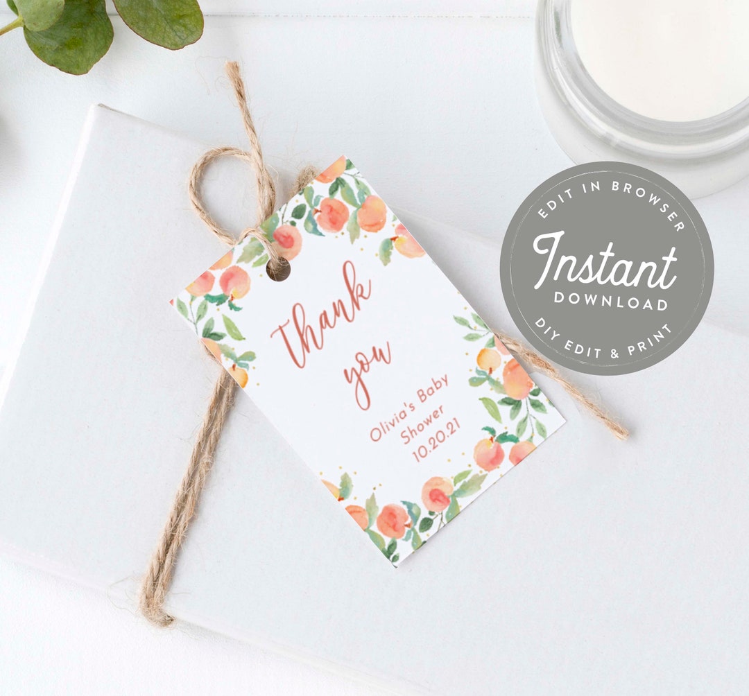 Peach Baby Shower Favor Tag, Template Favor Tags, Shower Thank You Tag ...
