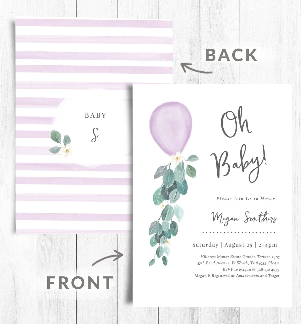 Lavender Baby Shower Invitation Girl Purple, Editable Baby Girl Shower ...
