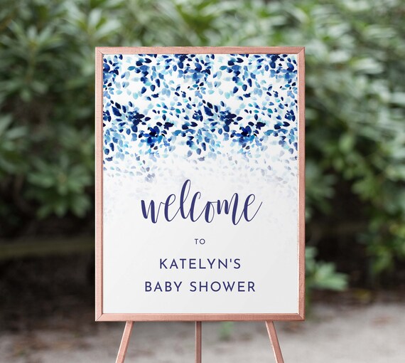 Blue Watercolor Baby Shower Welcome Sign Boy Baby Shower Sign | Etsy