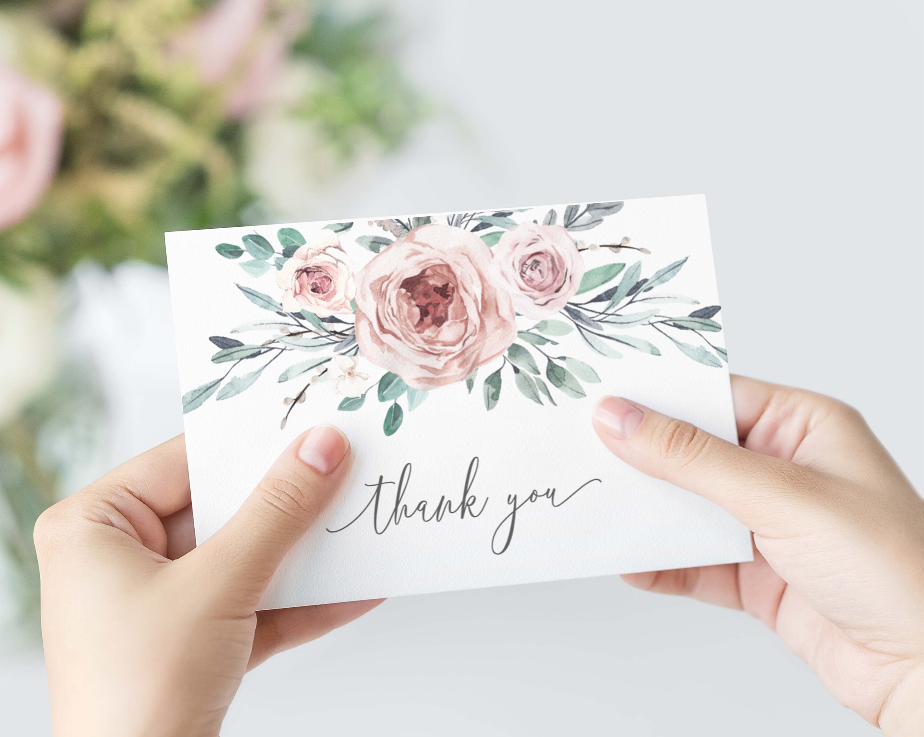 Boho Floral Thank You Card Printable Floral Thank You Note Instant ...
