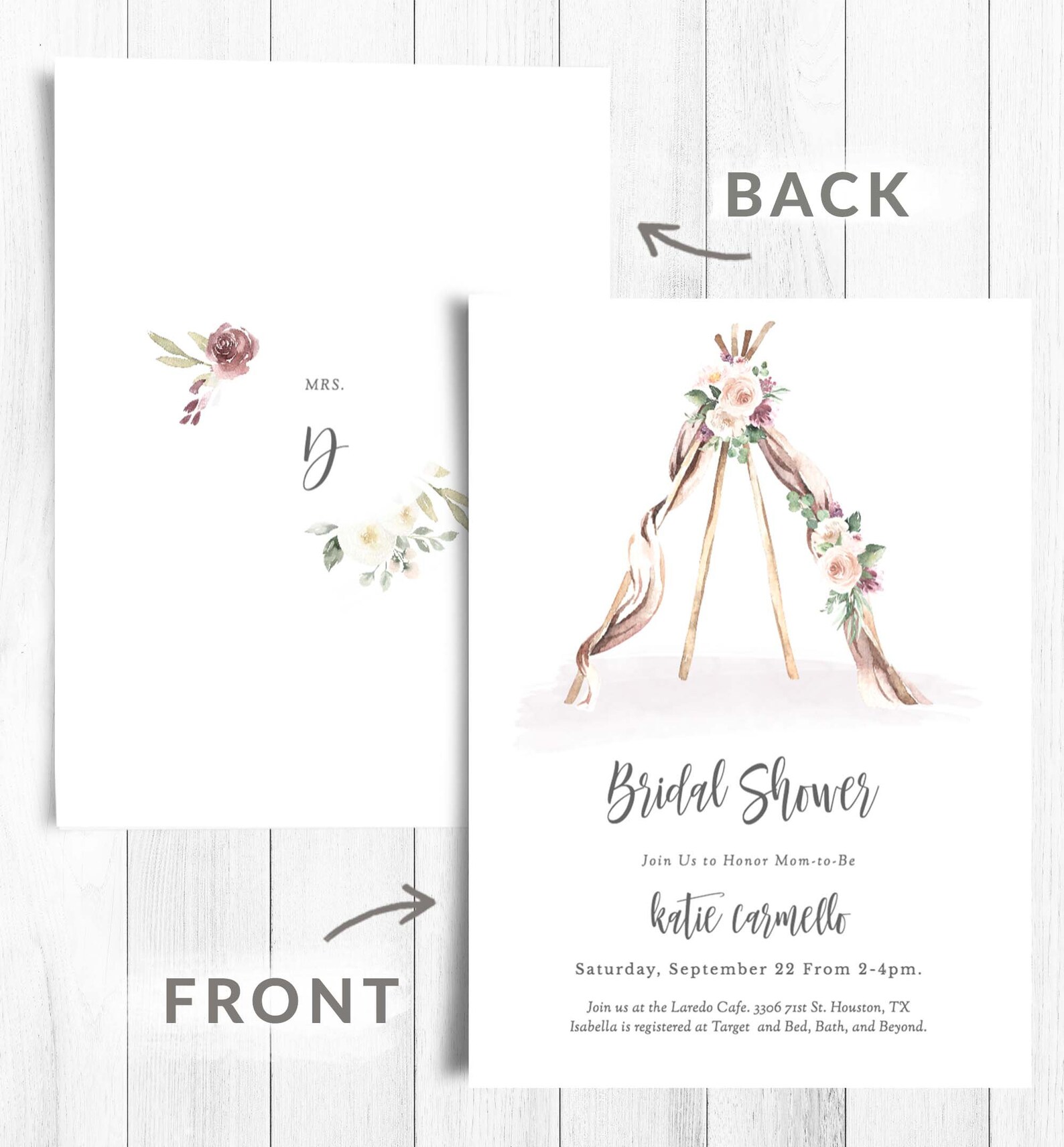 Boho Bridal Shower Invitation Template Teepee Bohemian Shower ...