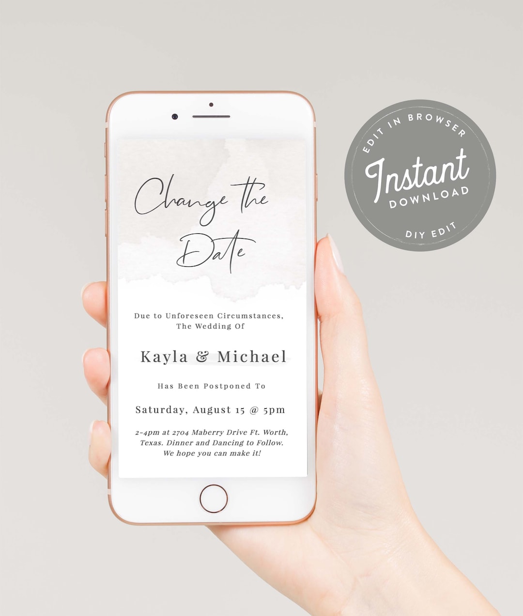 Change the Date Wedding Evite, Postponed Invitation, Change the Date ...