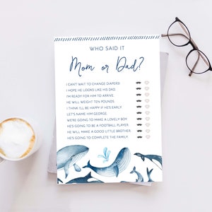 Whale Baby Shower Games Who Said It, Printable Baby Shower Game ...