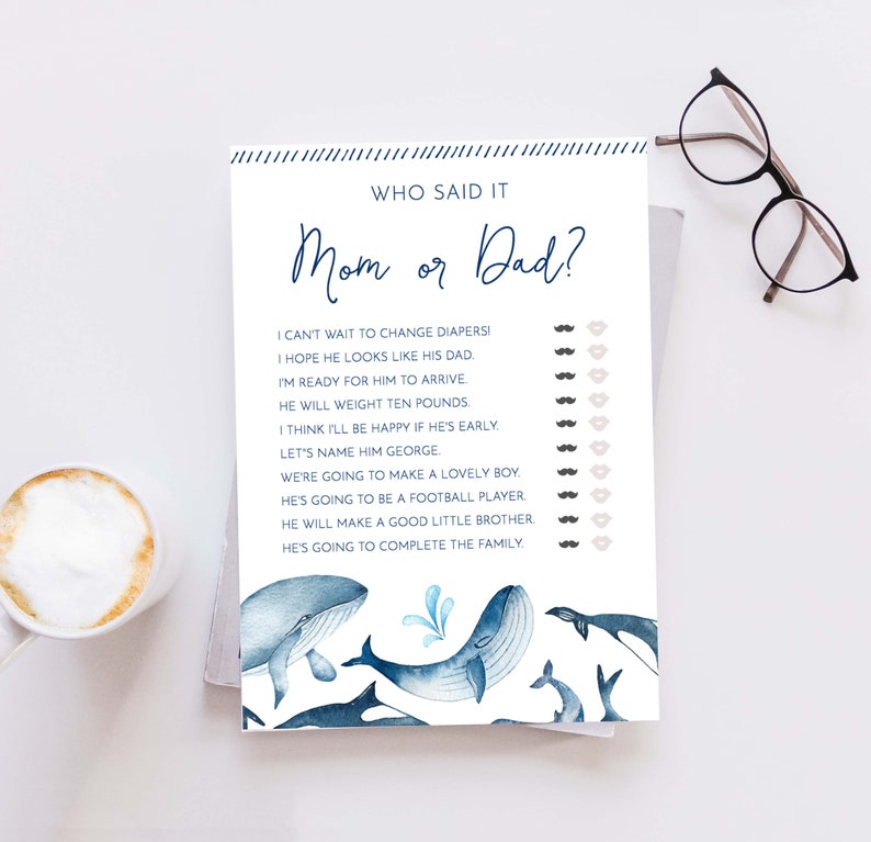 Whale Baby Shower Games Who Said It, Printable Baby Shower Game ...
