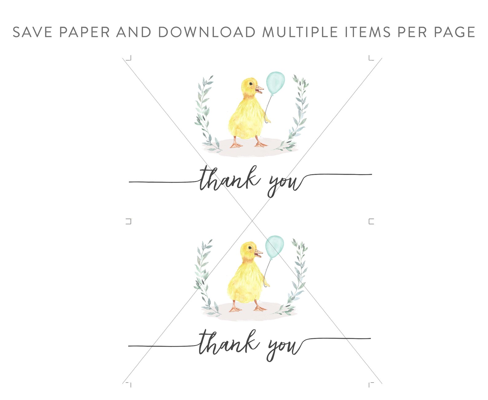 Duck Thank You Card Printable Duck Birthday Party Thank You - Etsy