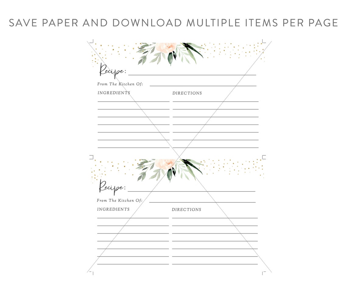 Recipe Card Download Printable Recipe Card PDF Printable | Etsy