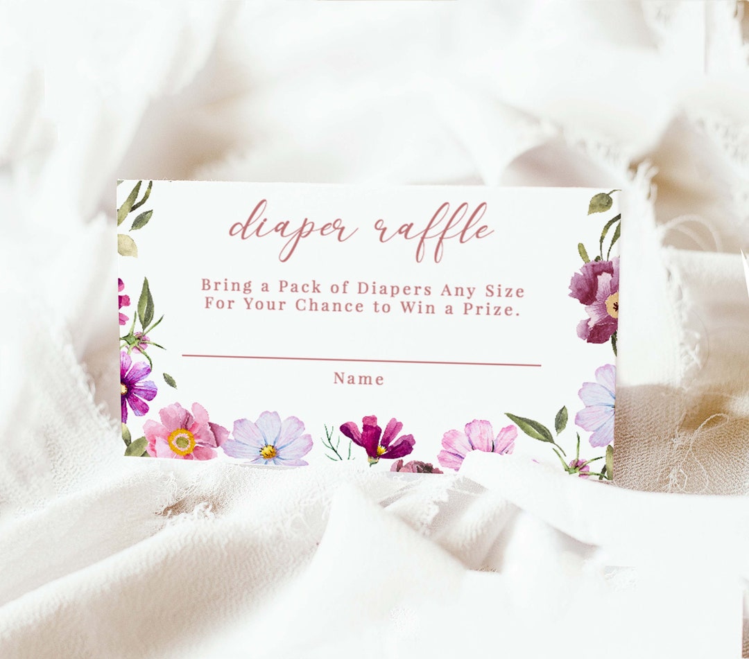 Wildflower Baby Shower Diaper Raffle Card, Wildflower Diaper Shower ...